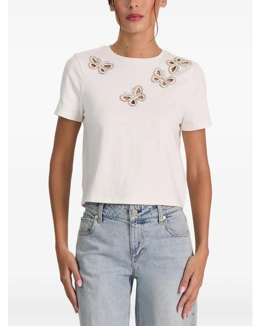 Alice + Olivia Crystal-Embellished Cutout T-Shirt in White | Lyst UK