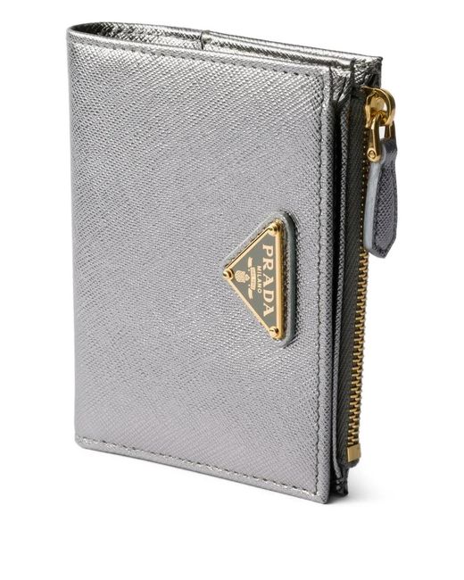 Prada Small Leather Wallet in Grey | Lyst UK