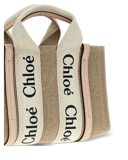 Chloé Mini Woody Canvas Logo-Detail Tote Bag in Metallic | Lyst