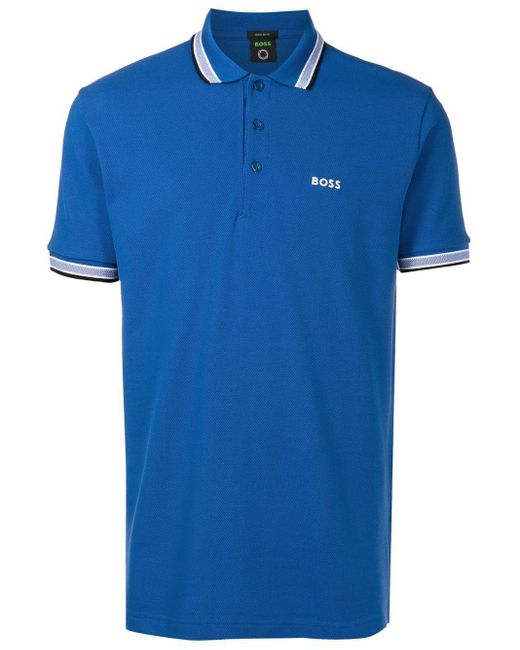 BOSS Paddy Logo-Print Polo Shirt in Blue for Men | Lyst