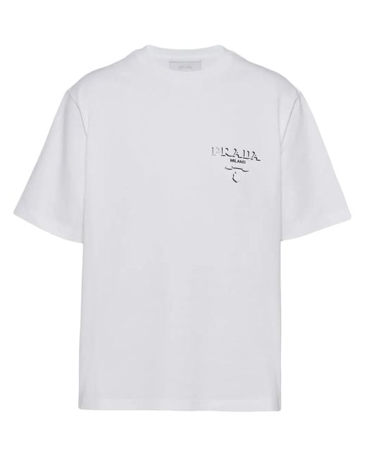 Prada Logo-embossed Cotton T-shirt in White for Men | Lyst Prada Logo-embossed Cotton T-shirt in White for Men | Lyst