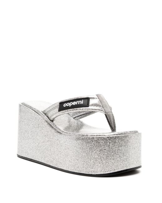 Coperni Glitter Branded Wedge Mules in Gray | Lyst