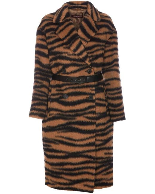 Max Mara Tiger-Print Coat in Brown | Lyst