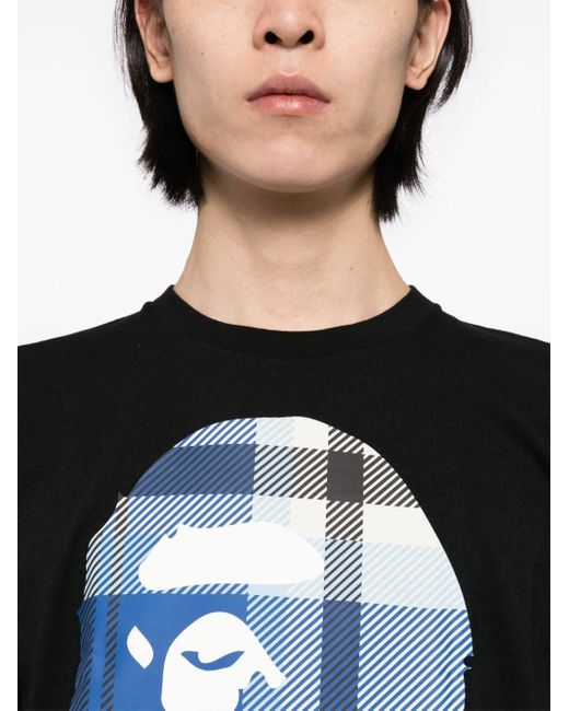 A Bathing Ape Checked Big-Ape Head T-Shirt in Black for Men | Lyst