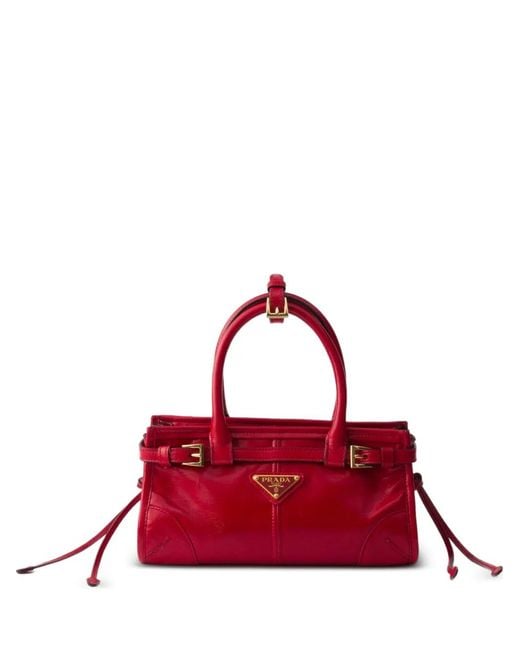 Prada Mini Bonnie Leather Tote Bag in Red | Lyst UK