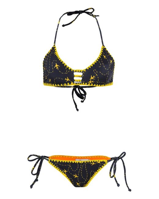 Brigitte Bardot Airplane-Print Bikini in Black | Lyst