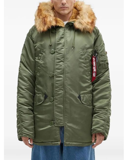 Alpha Industries Hooded Coat in Green for Men | Lyst