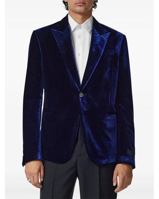 Versace Single-Breasted Velvet Blazer in Blue for Men | Lyst