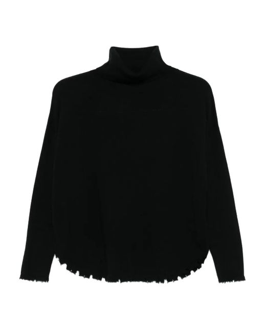 Kujten Mavis Roll-Neck Frayed Sweater in Black | Lyst UK