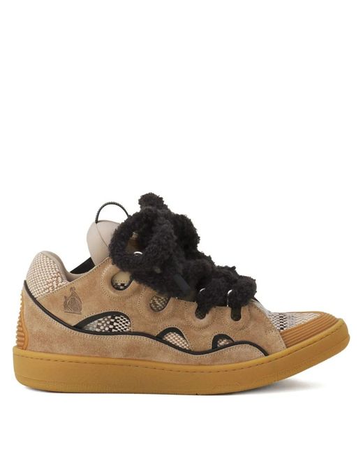 Lanvin Suede Shearling Sneakers in Brown | Lyst UK