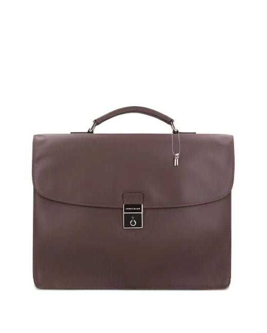 Longchamp Lock-Clasp Leather Laptop Bag in Brown | Lyst