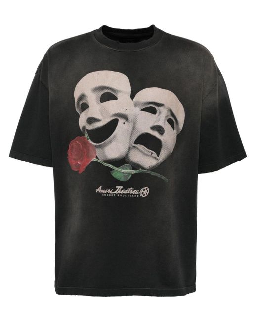 Amiri Oversized Distressed Theatre Masks Print T-Shirt in Black for Men ...