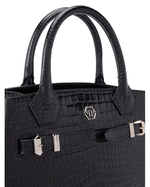 Philipp Plein Small Crocodile-Effect Logo Tote Bag in Black | Lyst UK