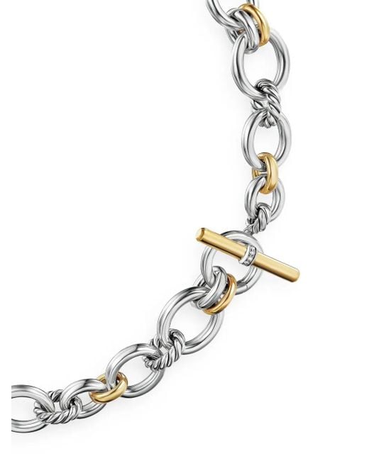 David Yurman 18K And Sterling Dy Mercer Petite Toggle Chain Diamond Necklace in Metallic | Lyst
