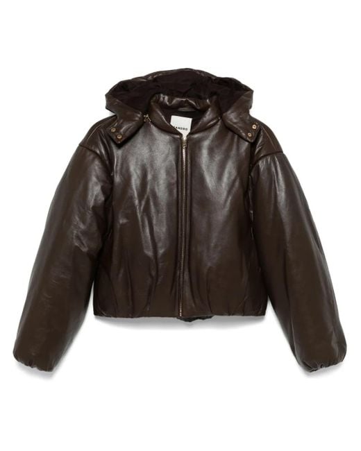 Sandro Leather Puffer Jacket in Black | Lyst