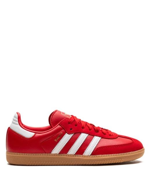 adidas Signature Lace-Up Leather Sneakers in Red | Lyst