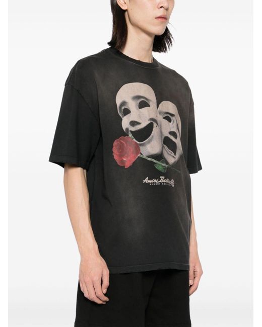 Amiri Oversized Distressed Theatre Masks Print T-Shirt in Black for Men ...
