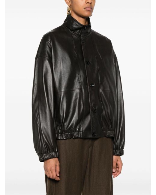 Lemaire Stand-Up Collar Leather Jacket in Black | Lyst
