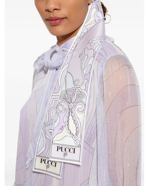 PUCCI Labirinto Orchidee-Print Silk Scarf in White | Lyst UK