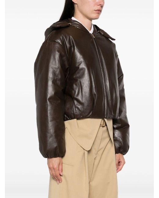 Sandro Leather Puffer Jacket in Black | Lyst