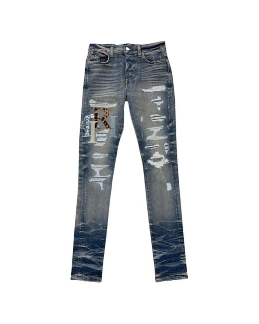 Amiri Leather Logo Jeans in Blue for Men | Lyst UK