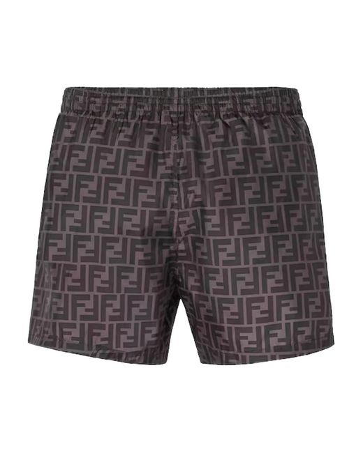 Fendi Logo Swim Trunks in Gray for Men | Lyst