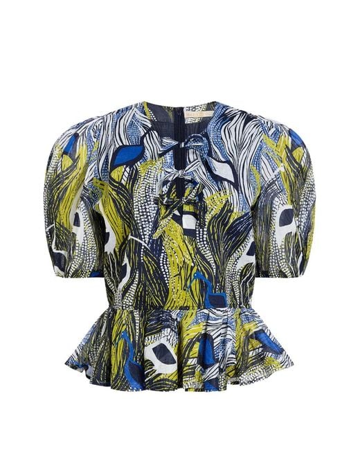 Marie Oliver Estella Puff-Sleeve Peplum Blouse in Blue | Lyst UK