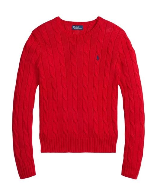 Polo Ralph Lauren Cable-Knit Crew-Neck Sweater in Red | Lyst
