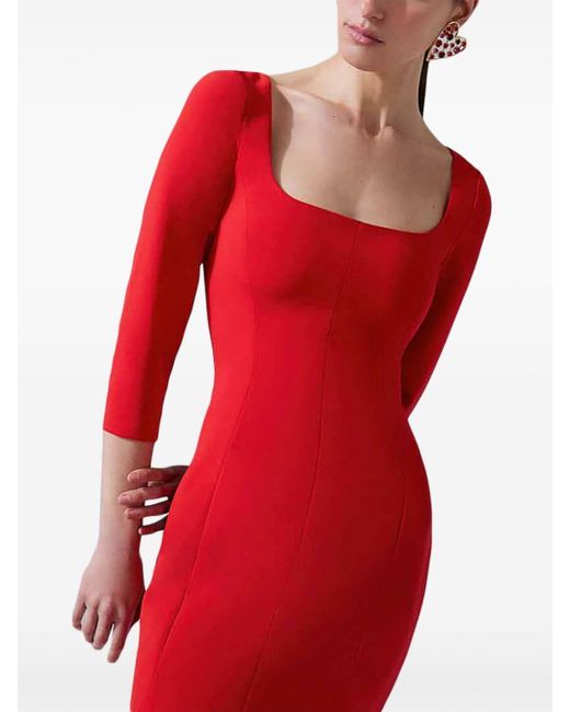 Carolina Herrera Trumpet Midi Dress in Red | Lyst