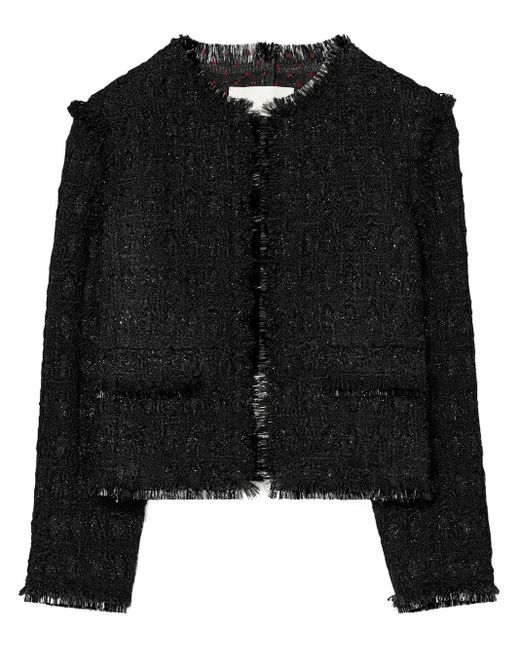 Tory Burch Tinsel Tweed Jacket in Black | Lyst UK