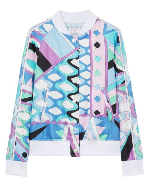 PUCCI Vivara-Print Silk-Twill Bomber Jacket in Blue | Lyst UK