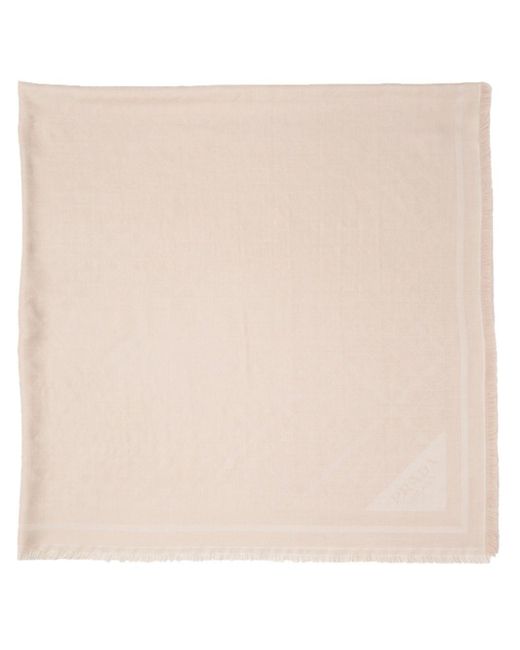 Prada Silk-Wool Logo Scarf in Natural | Lyst UK