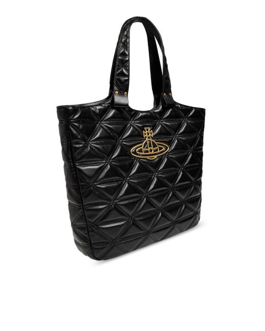 Vivienne Westwood Orb-plaque Quilted Leather Tote Bag in Black | Lyst UK