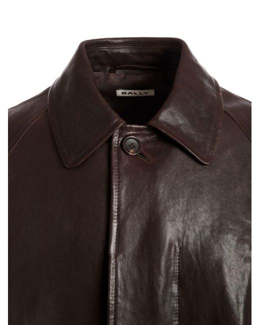 Bally Leather Midi Coat in Black for Men | Lyst