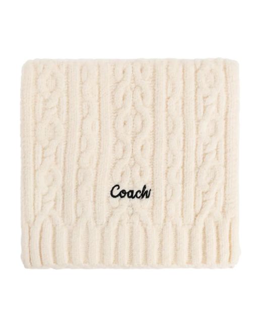 COACH Cable-knit Logo-embroidered Scarf in Natural | Lyst