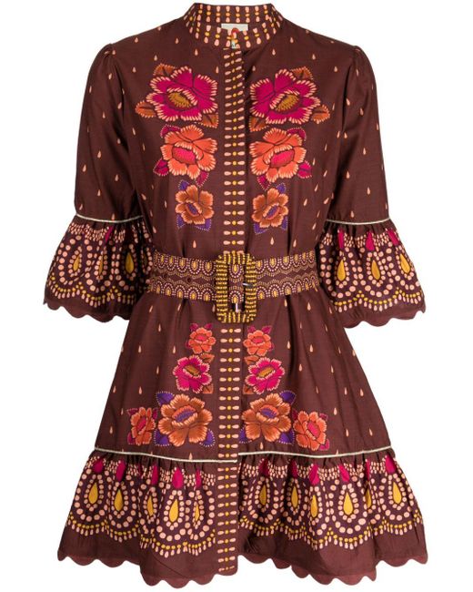 FARM Rio Bright Flora Belted Minidress in Red | Lyst