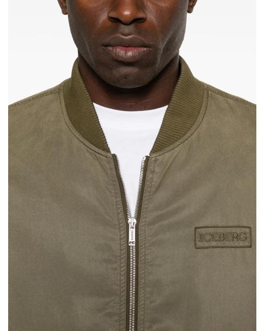 Iceberg Logo-Patch Bomber Jacket in Green for Men | Lyst UK