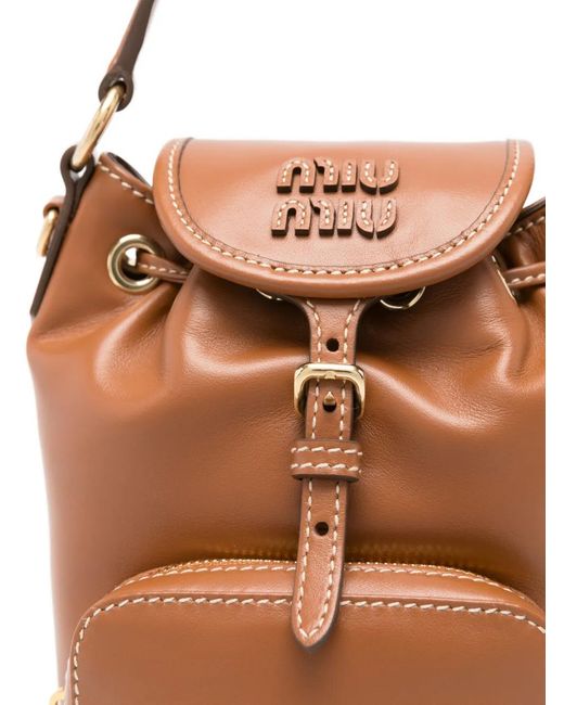 Miu Miu Logo Flap-Top Mini Bag in Brown | Lyst UK