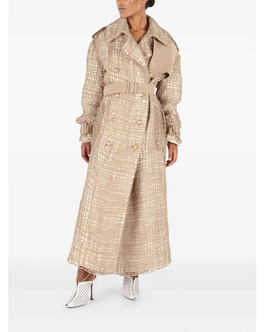 Roberto Cavalli Jute-Panel Trench Coat in Natural | Lyst