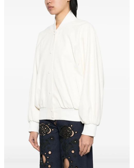 Cynthia Rowley Downtown Leather Bomber Jacket in White | Lyst