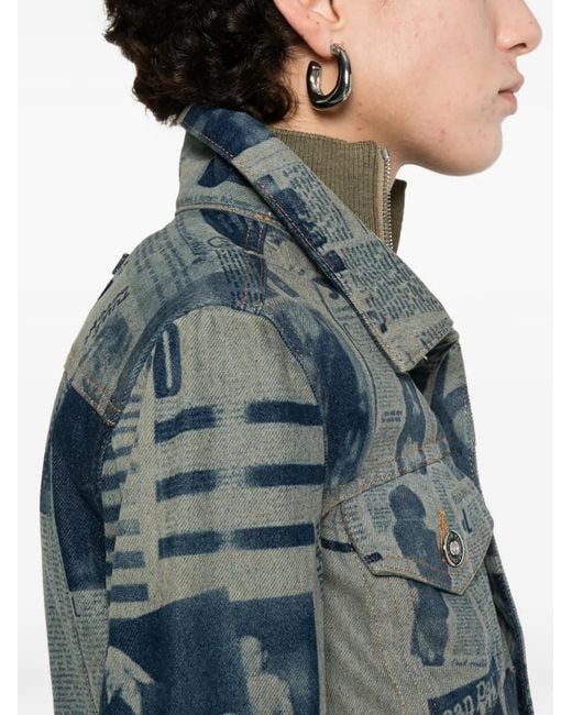 Jean Paul Gaultier Newspaper-Print Denim Jacket in Blue | Lyst UK