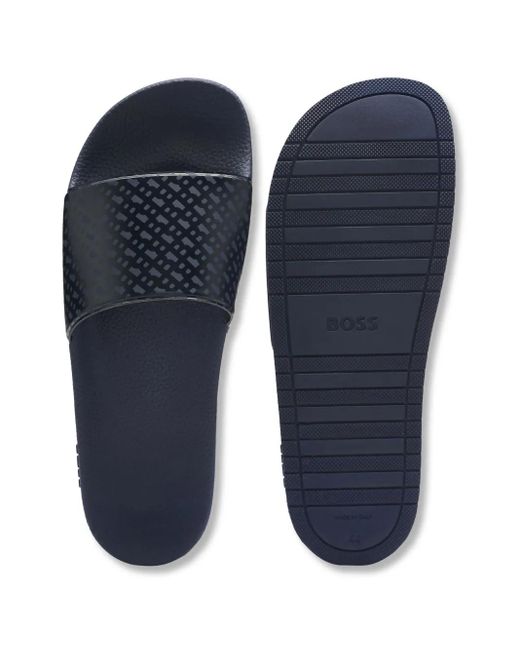 BOSS Monogram-Print Slides in Blue for Men | Lyst