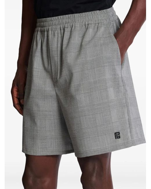 Balmain Prince-Of-Wales-Pattern Wool Shorts in Grey for Men | Lyst UK