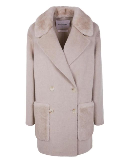 VALENTINI 1972 Faux-Fur Trim Double-Breasted Coat in Grey | Lyst UK