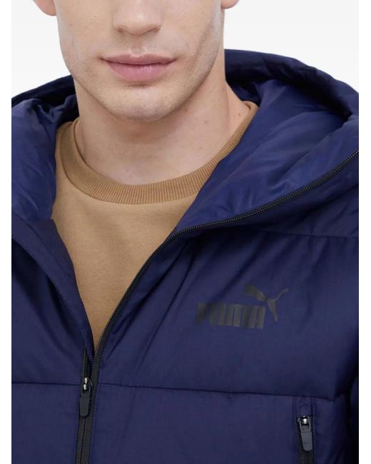 PUMA Logo-Print Hooded Coat in Blue for Men | Lyst UK