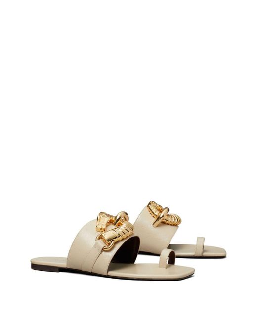 Tory Burch Jessa Leather Slides in White | Lyst