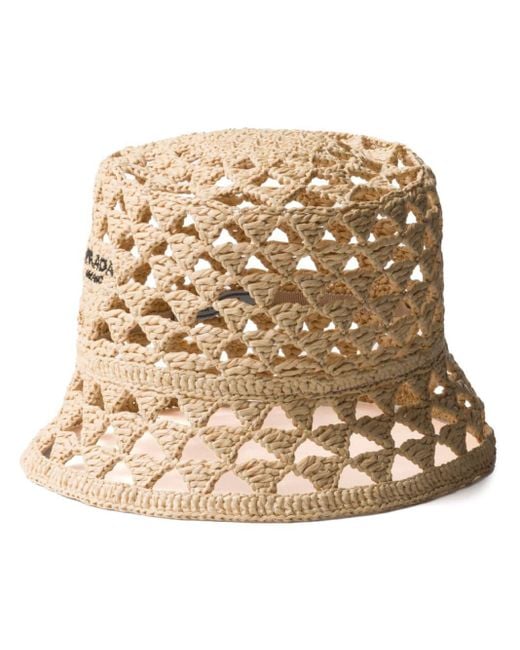 Prada Crochet Raffia Bucket Bag in Natural | Lyst UK