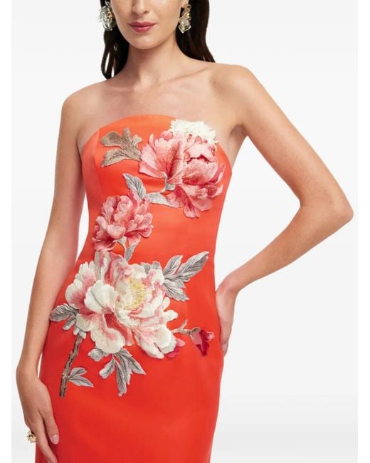 LEO LIN Ava Floral Midi Dress in Red | Lyst UK
