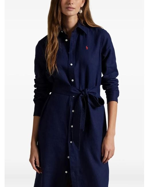 Polo Ralph Lauren Button-Down Belted Shirtdress in Blue | Lyst