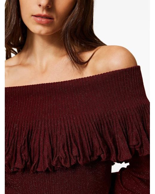 Twinset Off-Shoulder Ruffled Top in Red | Lyst UK